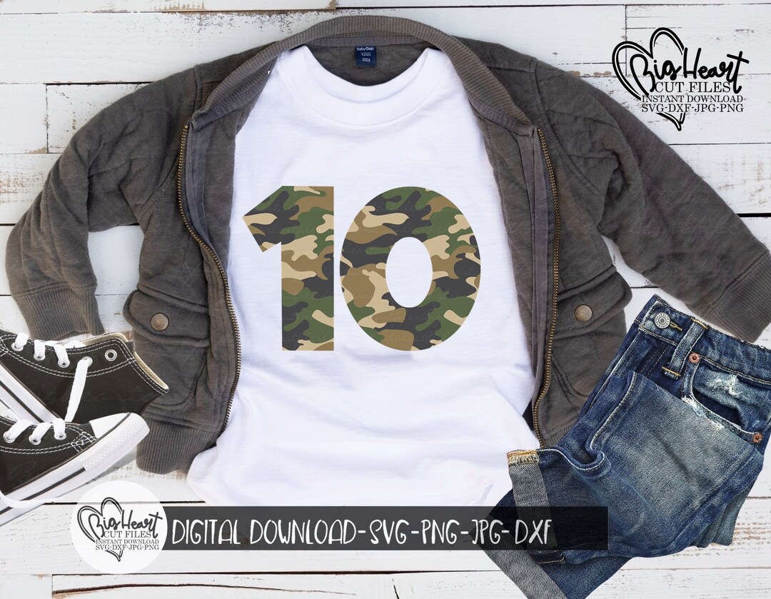 Kids Army 10th Birthday Svg, Png, Jpg, Dxf, Camouflage Number 10 Svg ...