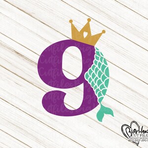 Mermaid 9th Birthday Girl Svg,png,jpg,dxf,9th Svg,birthday Mermaid Svg ...