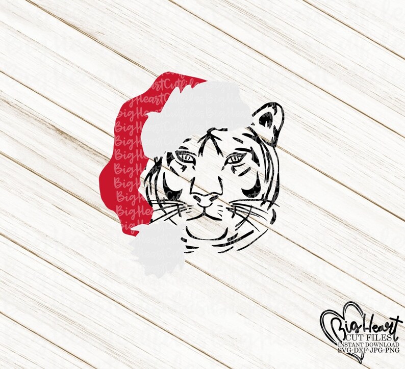 Christmas Tiger Svg Png Jpg Dxf Tiger With Santa Hat Svg - Etsy