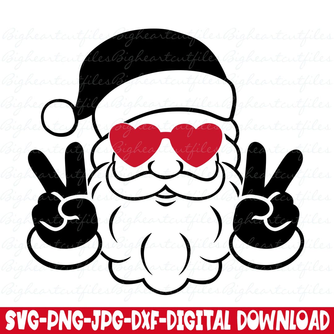 Retro Santa Peace Sign Svg Png Jpg Dxf Santa Heart Sunglasses ...