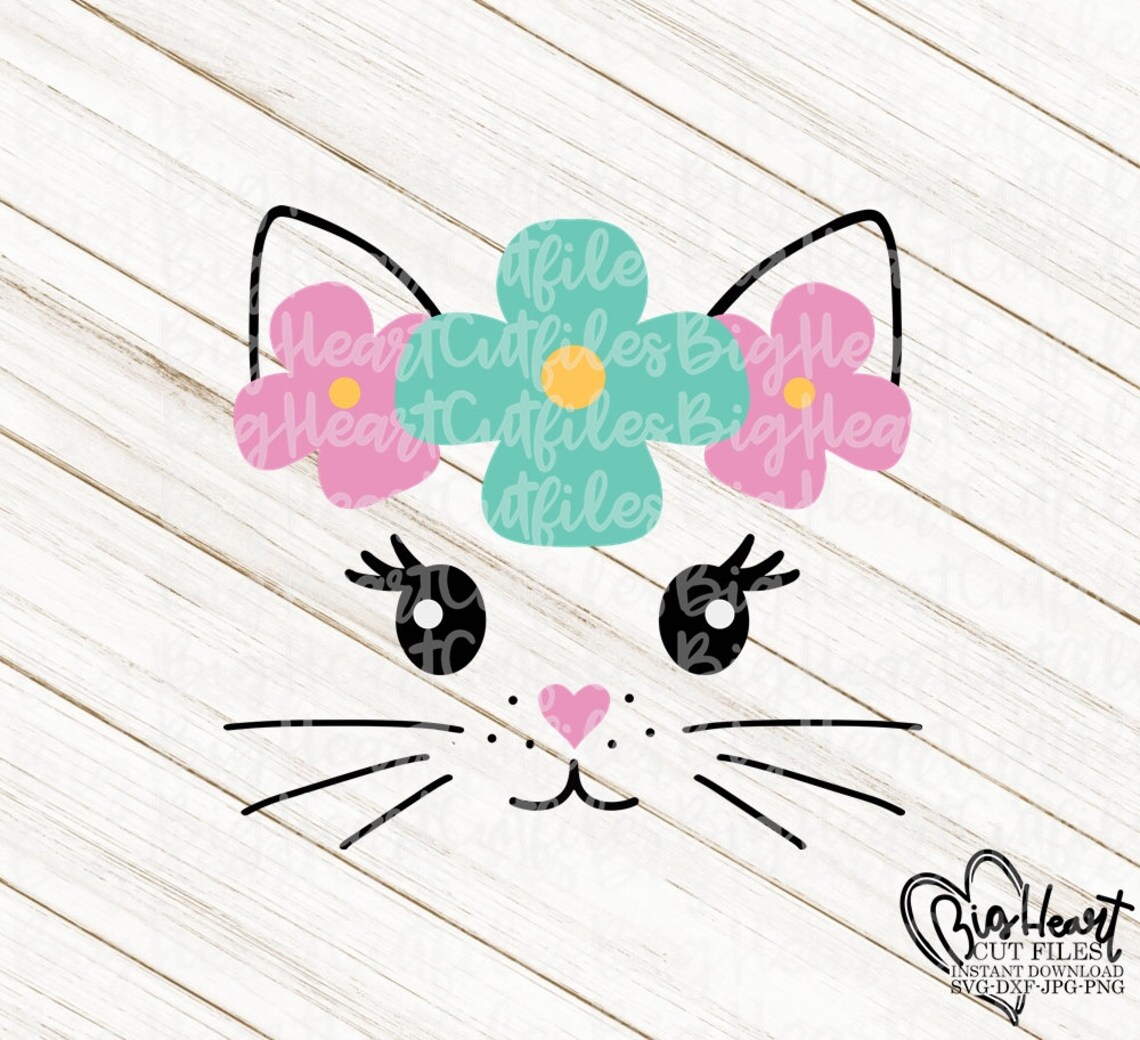 Cute Cat Svg Png Jpg Dxf Kitty Svg Cat With Flowers Svg - Etsy