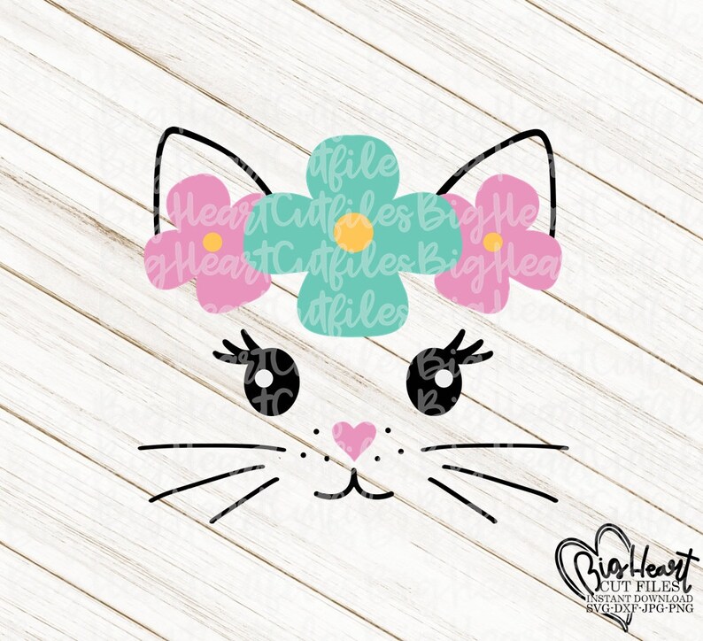 Cute Cat Svg Png Jpg Dxf Kitty Svg Cat With Flowers Svg - Etsy