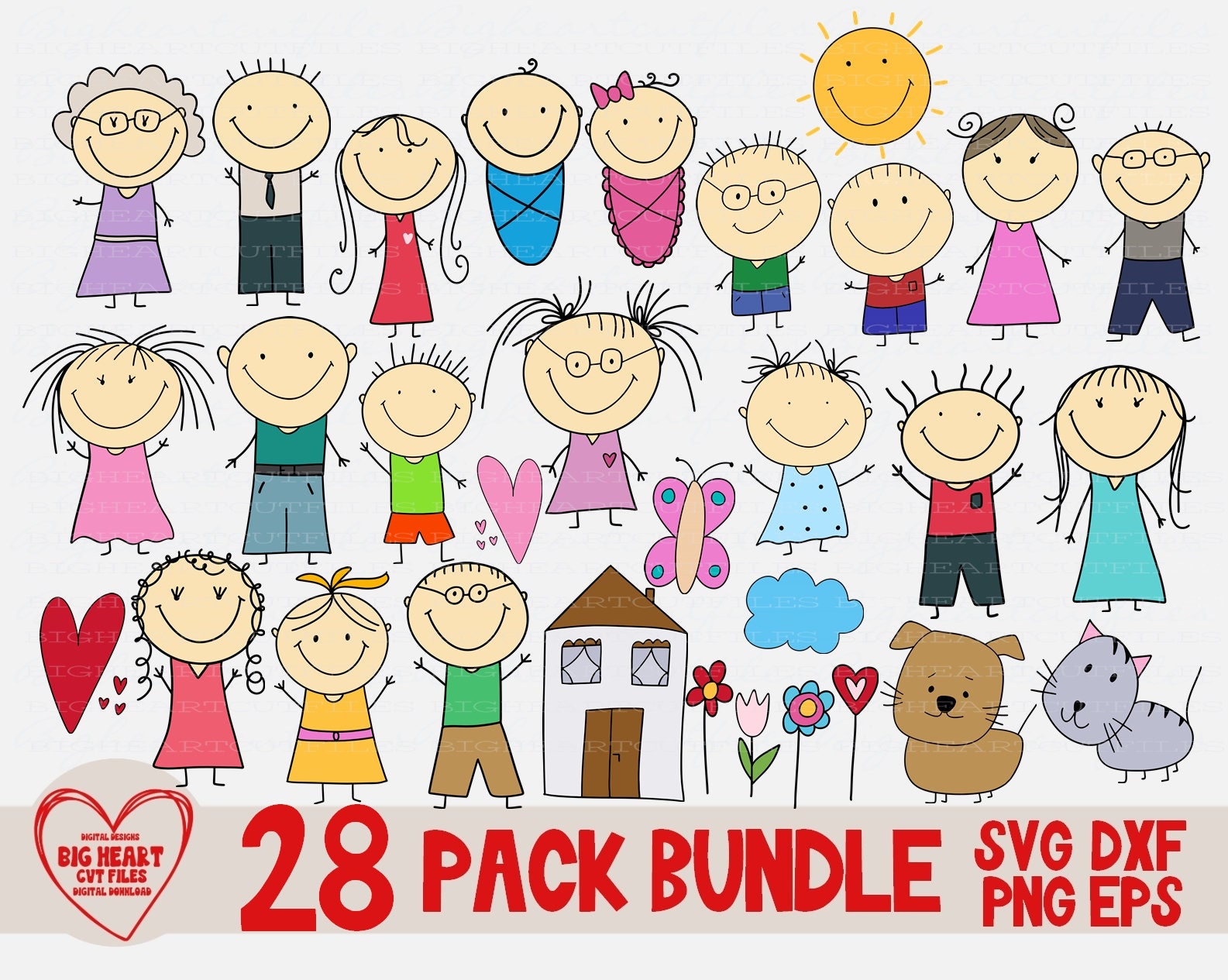 Stick Kids Reading Clipart