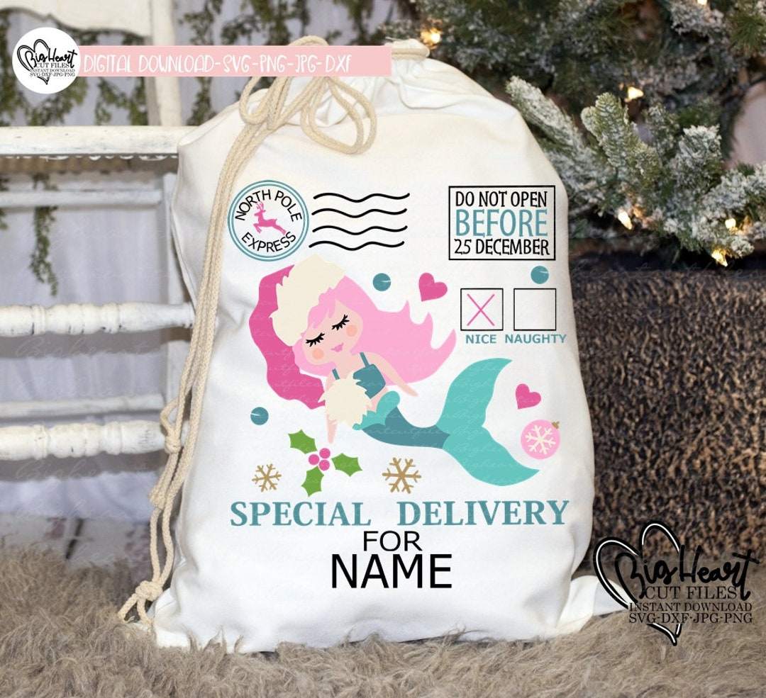 Santa Mermaid Santa Sack Svg, Png, Jpg, Dxf, Christmas Mermaid Svg ...