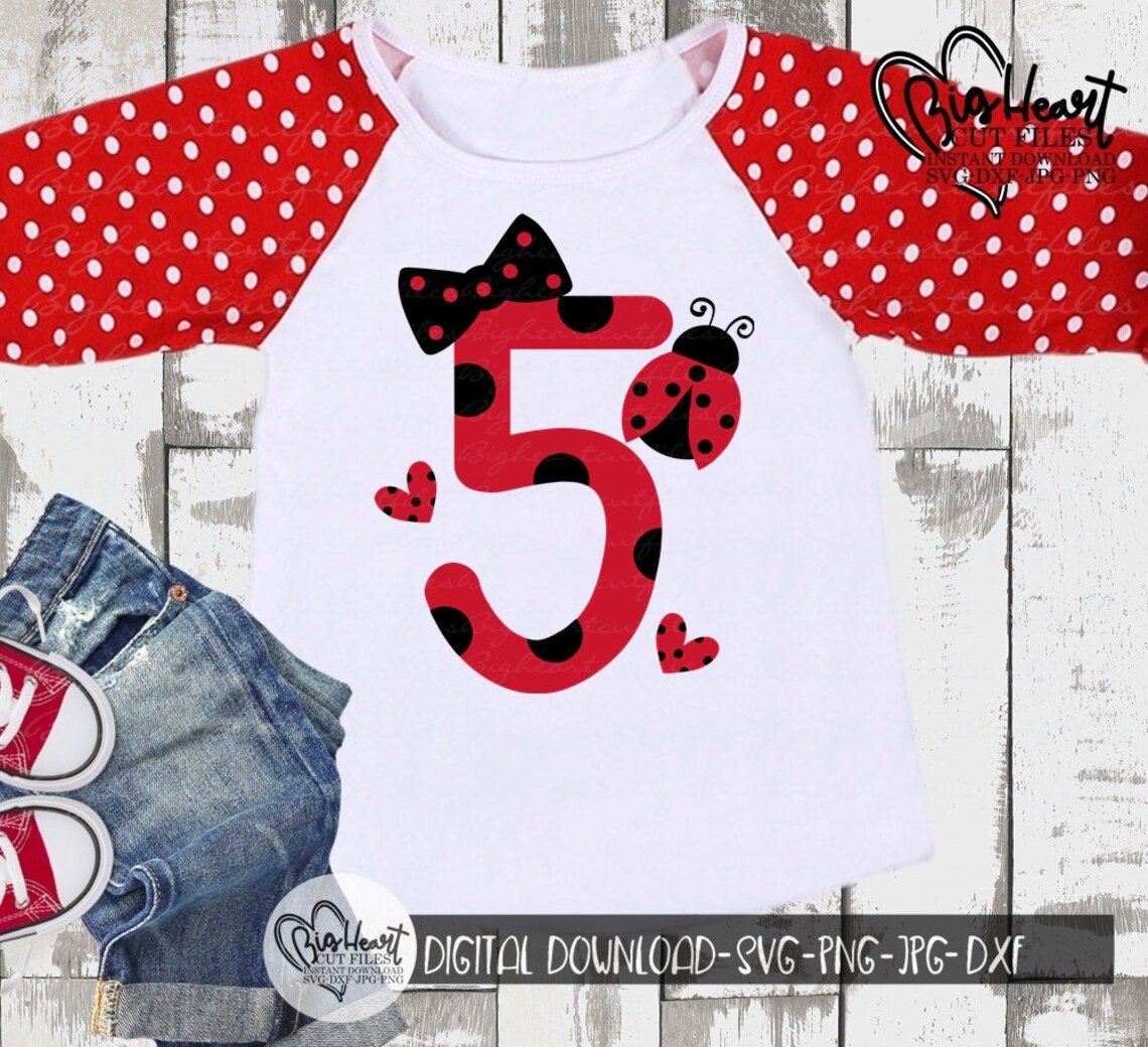 Ladybug 5th Birthday Svg Png Jpg Dxf Girl Fifth Birthday | Etsy