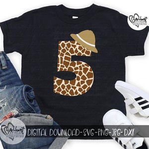 Giraffe Number 5 Svg, Png, Jpg, Dxf, Safari Jungle 5th Birthday Svg ...