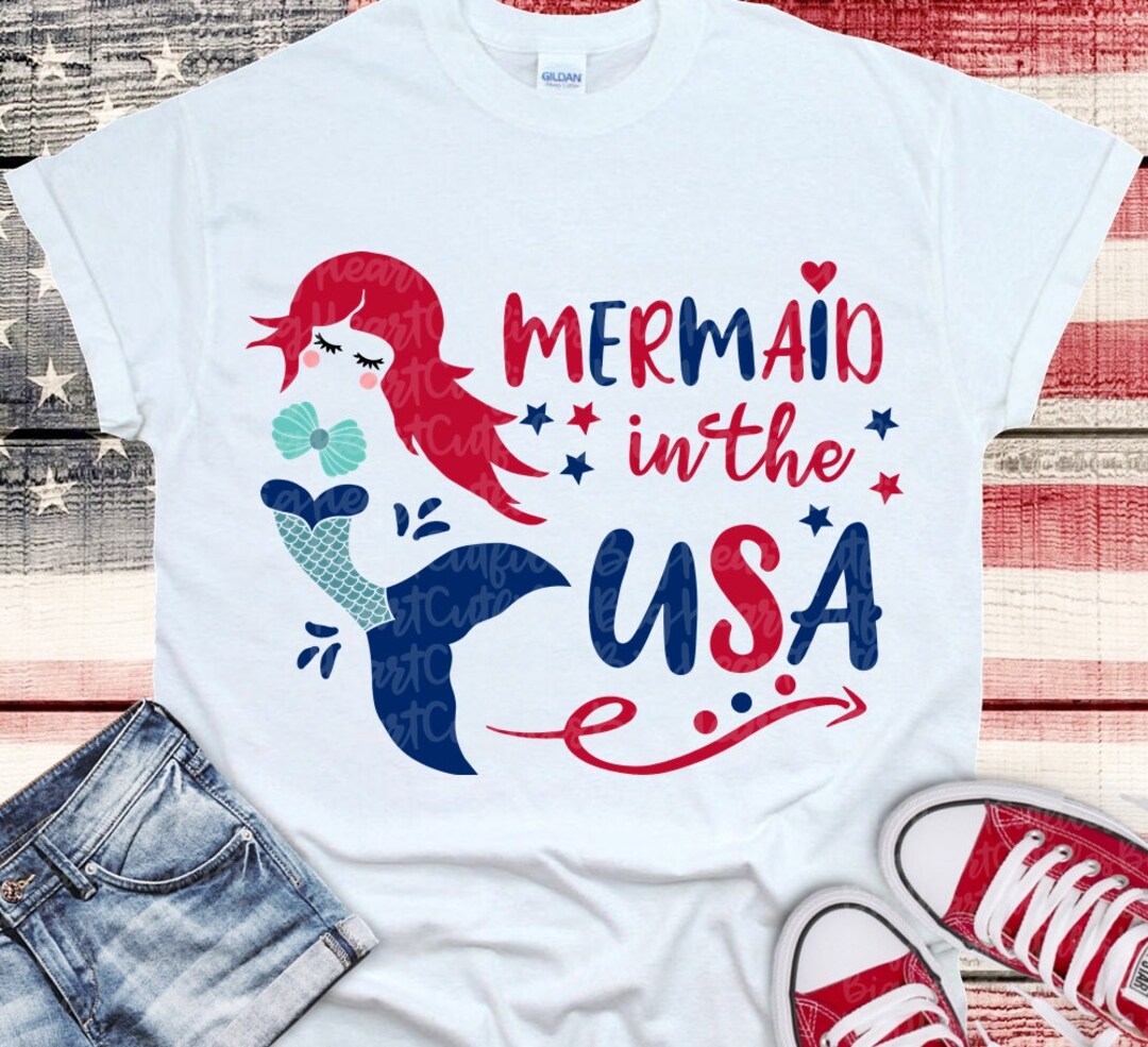 Mermaid in the USA Svg, Png, Jpg, Dxf, 4th of July Mermaid Svg ...