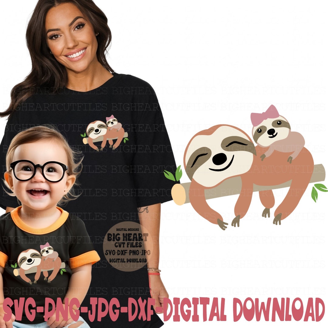 Sloth Mama and Baby Svg Png Jpg Dxf Mother's Day Svg Silhouettte and ...