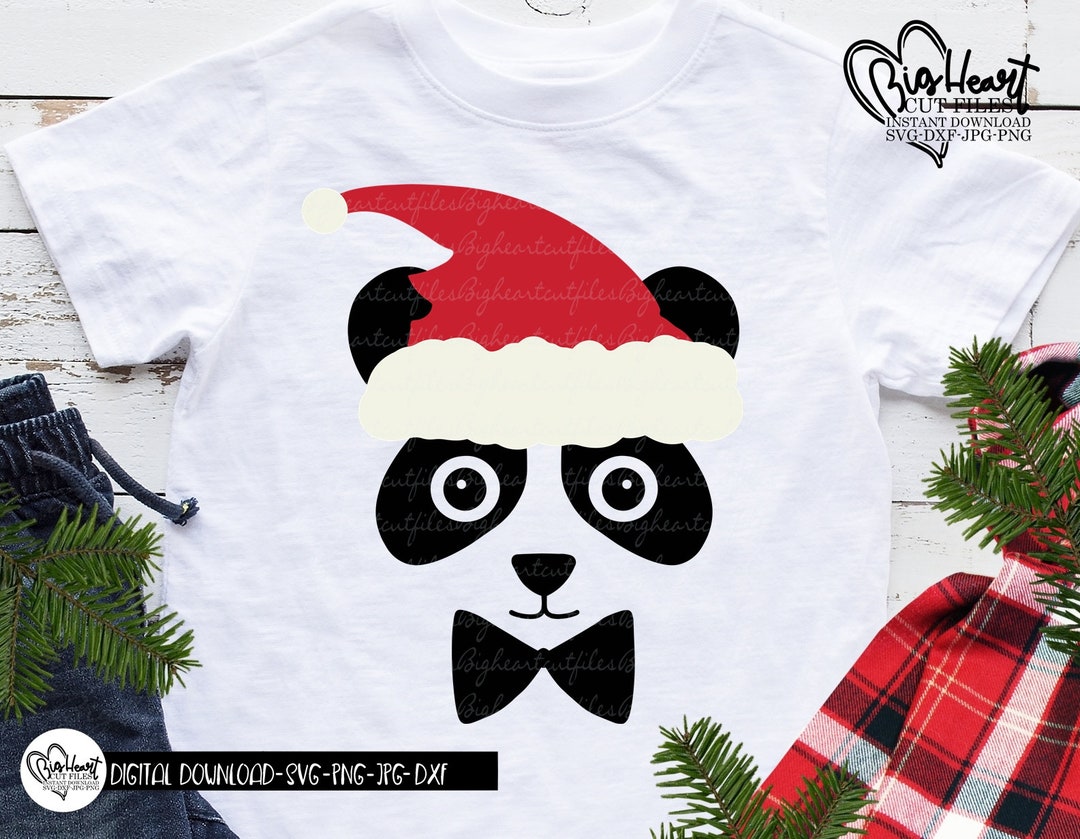 Panda Svg, Png, Jpg, Dxf, Panda With Santa Hat Svg, Christmas Panda Svg ...