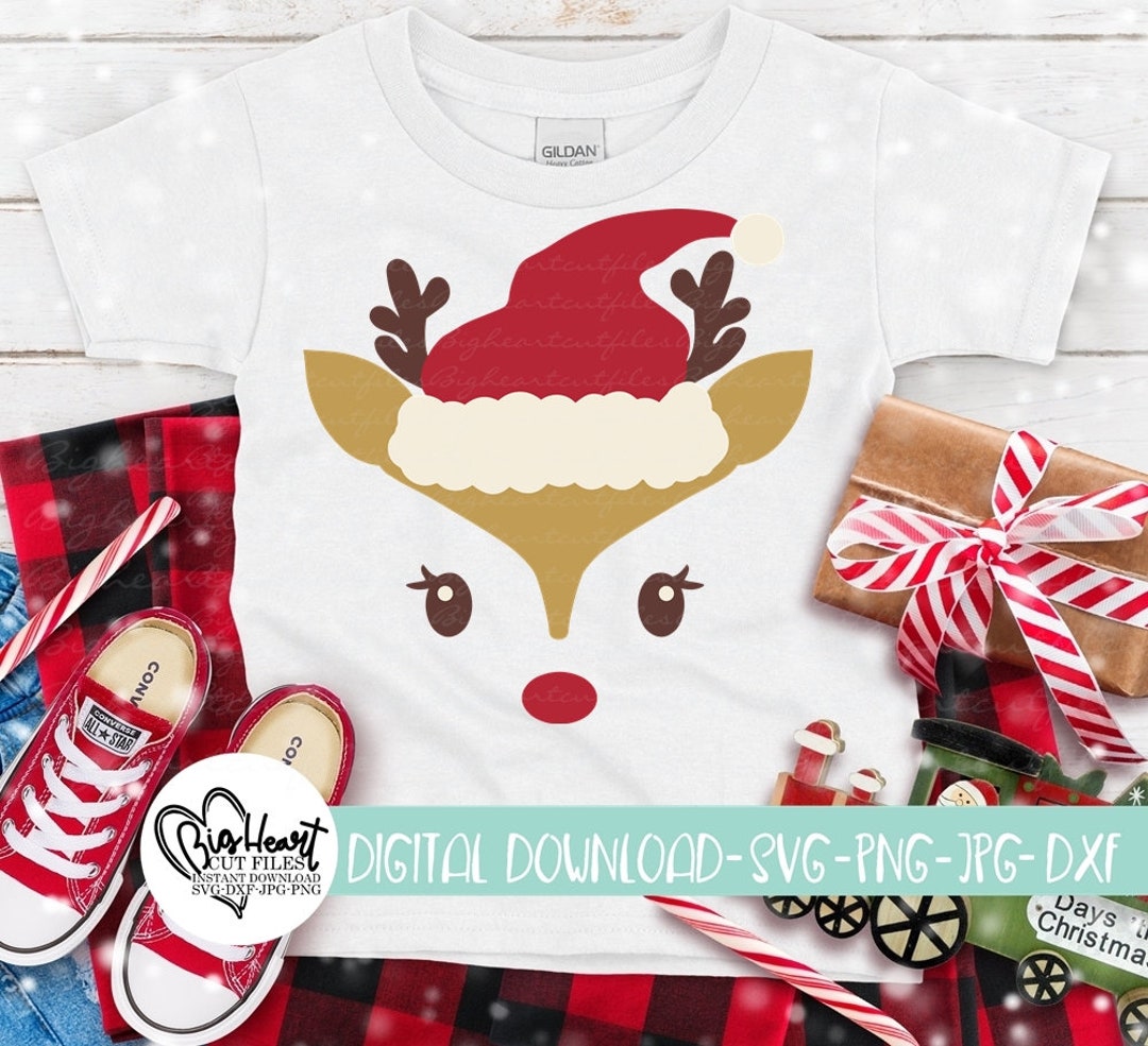 Santa Reindeer Face Svg, Png, Jpg, Dxf, Christmas Reindeer Svg ...