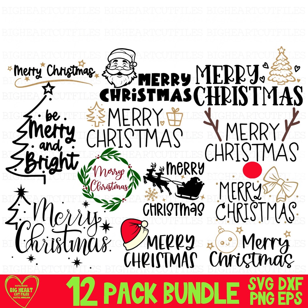 Merry Christmas Bundle Svg Xmas Clipart Merry and Bright Merry ...