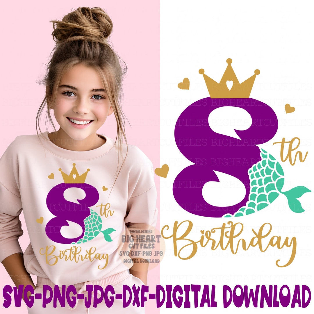 Mermaid Birthday Svg Png Jpg Dxt 8th Birthday Girl Svg Design Digital ...