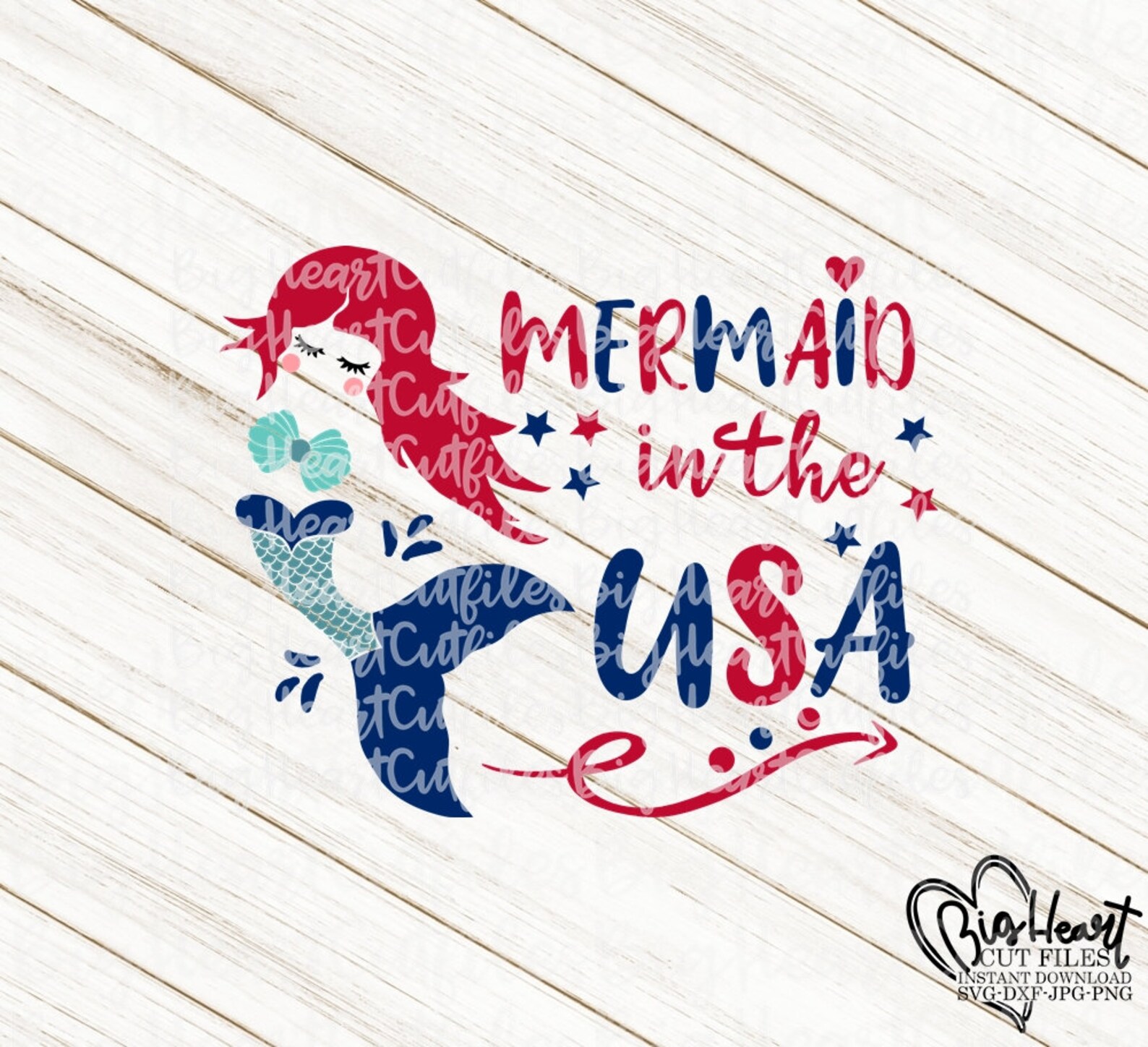 Mermaid in the USA Svg, Png, Jpg, Dxf, 4th of July Mermaid Svg ...