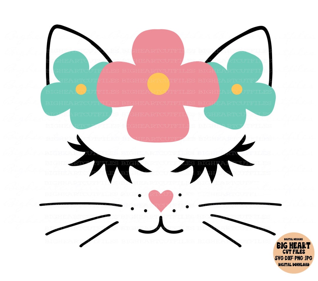 Cute Kitty Cat Face Svg, Png, Jpg, Dxf, Kitty Svg, Kitty With Flowers ...