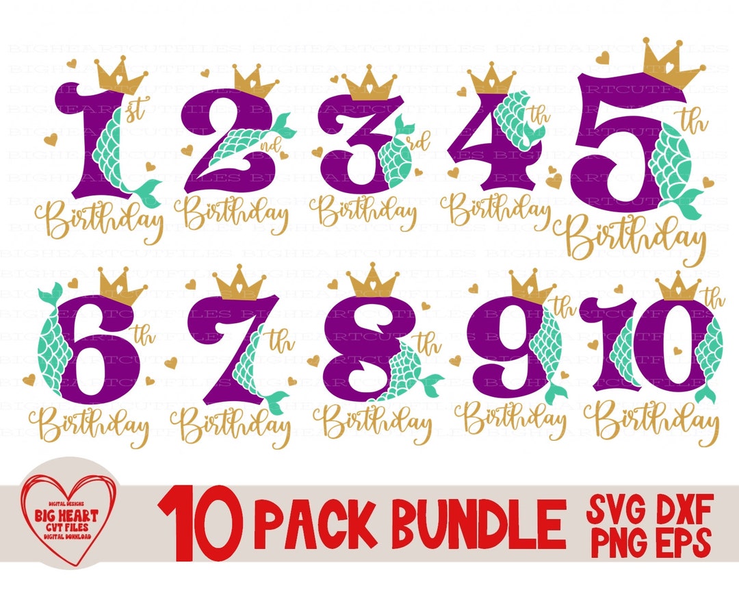 Birthday Svg Bundle, Birthday Numbers Svg, Png Dxf, Mermaid Birthday ...