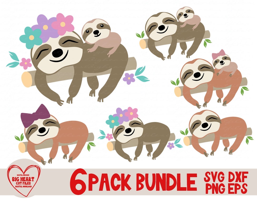 Sloth Svg Bundle, Svg, Png, Dxf, Eps, Sloth Cut File, Sloth Vector ...