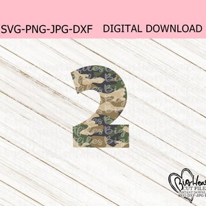 Kids Army 2nd Birthday Svg, Png, Jpg, Dxf, Camouflage Number 2 Svg ...