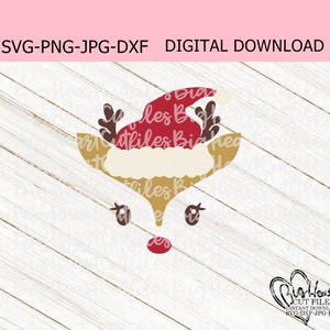 Santa Reindeer Face Svg, Png, Jpg, Dxf, Christmas Reindeer Svg ...