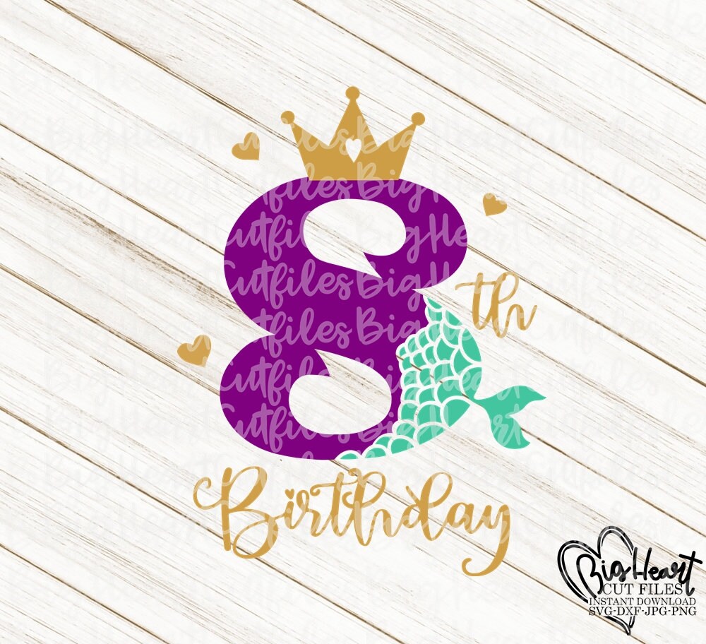 Mermaid 8th Birthday Girl Svgpngjpgdxfmermaid Number With | Etsy