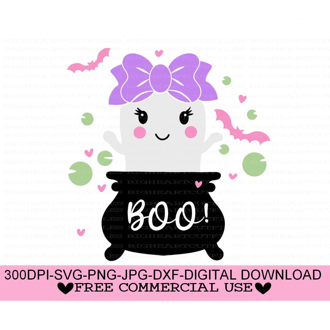 Boo Svg, Png, Jpg, Dxf, Halloween Girl Ghost Svg, Ghost in Cauldron Svg ...