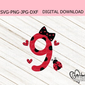 Ladybug 9th Birthday Svg, Png, Jpg, Dxf, Girl Ninth Birthday Svg, Girl ...