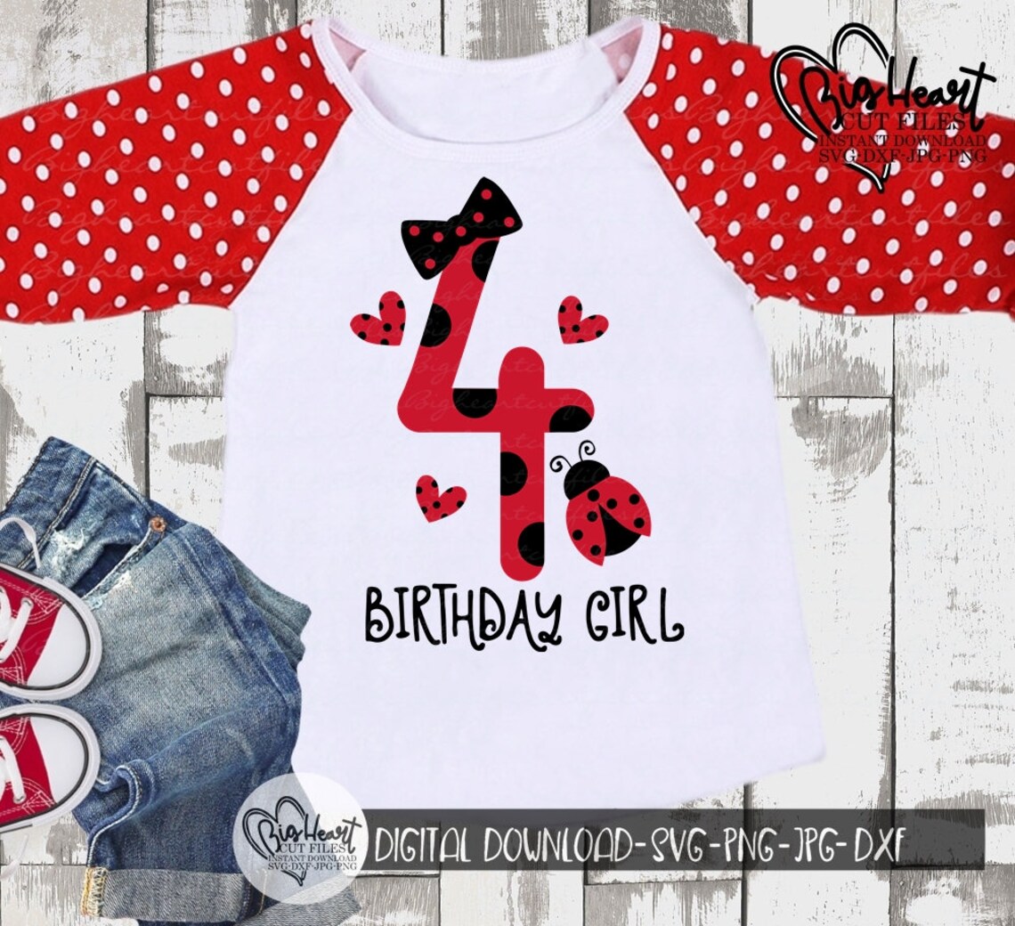 Ladybug 4th Birthday Girl Svg Png Jpg Dxf Fourth Birthday | Etsy