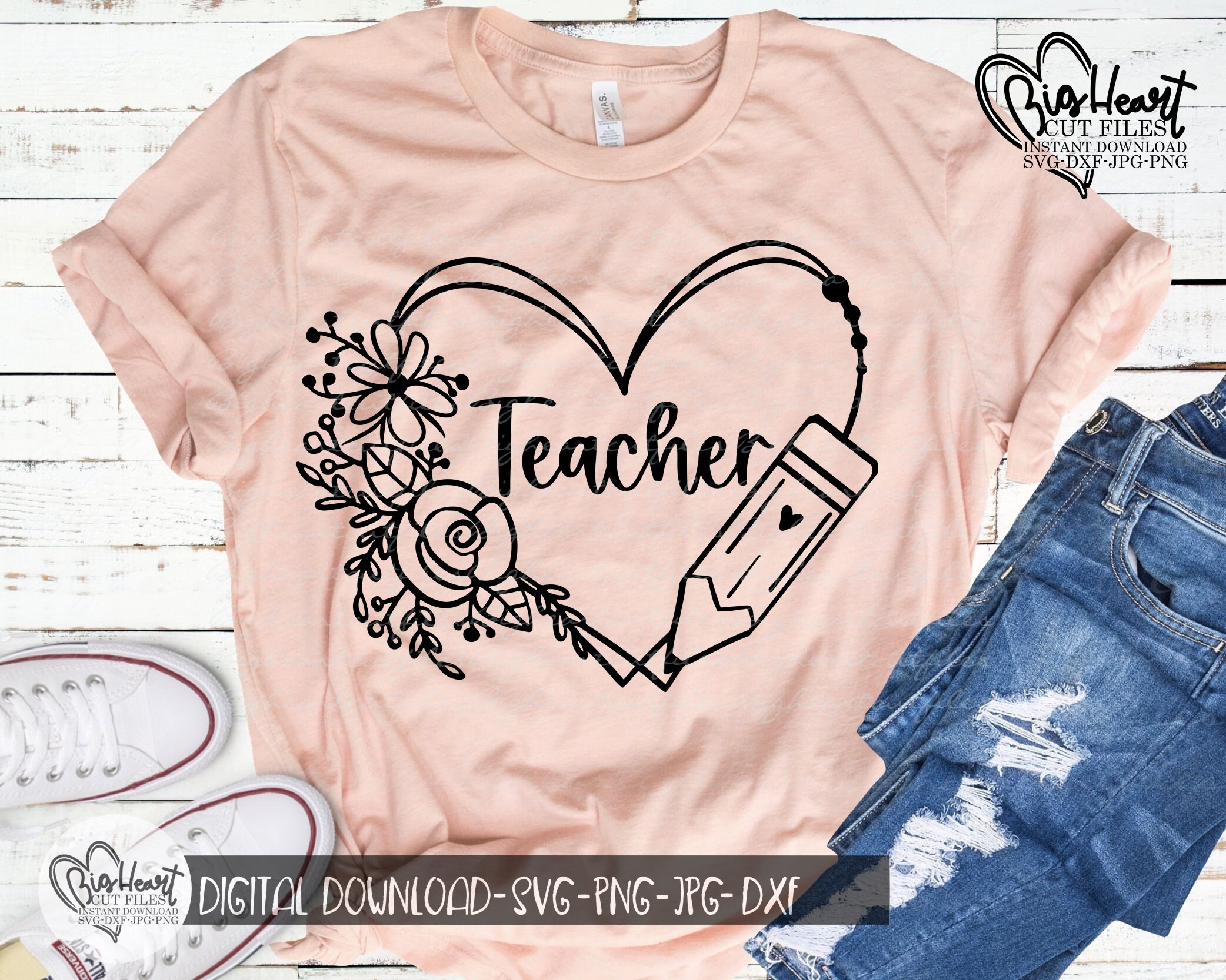 Teacher Heart Svg Png Jpg Dxf Teacher Cut File First Day - Etsy
