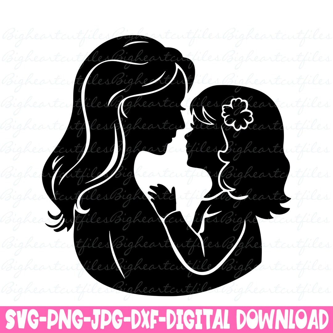 Maman et sa fille Svg Png Jpg Dxf Silhouette mère et enfant Fête des ...