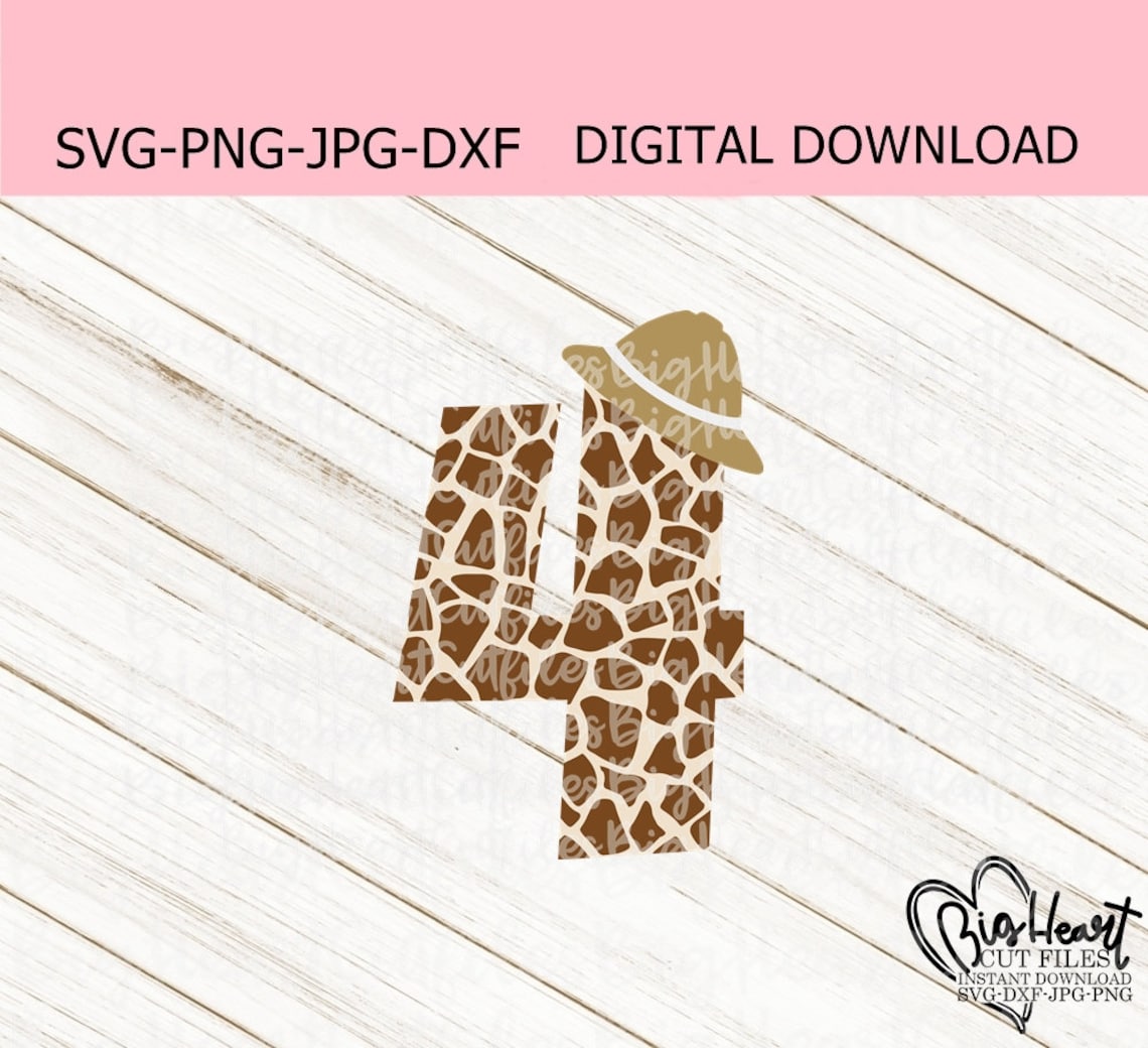 Giraffe Number 4 Svg Png Jpg Dxf Safari Jungle 4th | Etsy