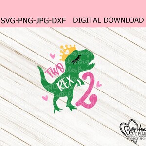 T Rex Birthday Svg Dinosaur Svg Two Rex Dinosaur Birthday - Etsy