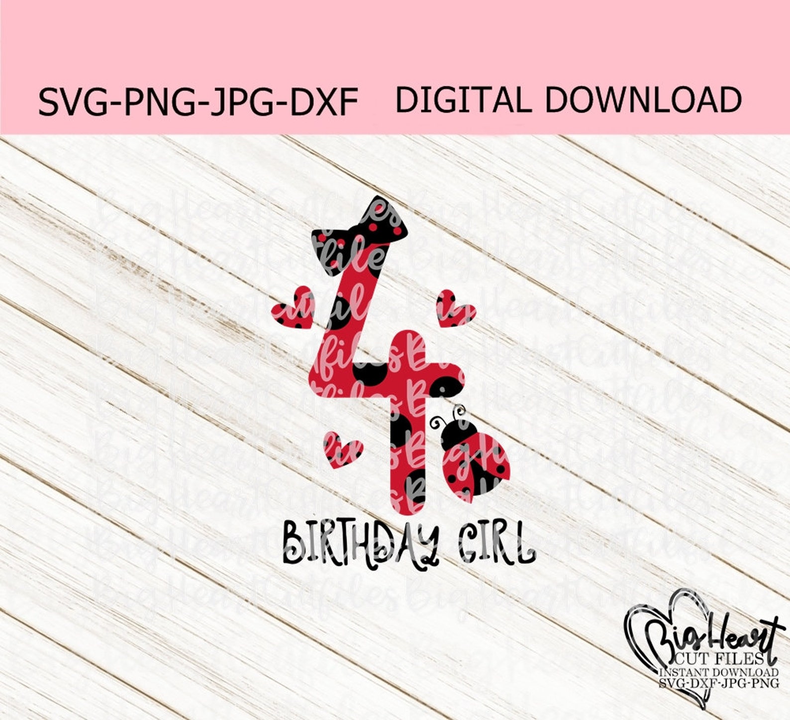 Ladybug 4th Birthday Girl Svg Png Jpg Dxf Fourth Birthday | Etsy