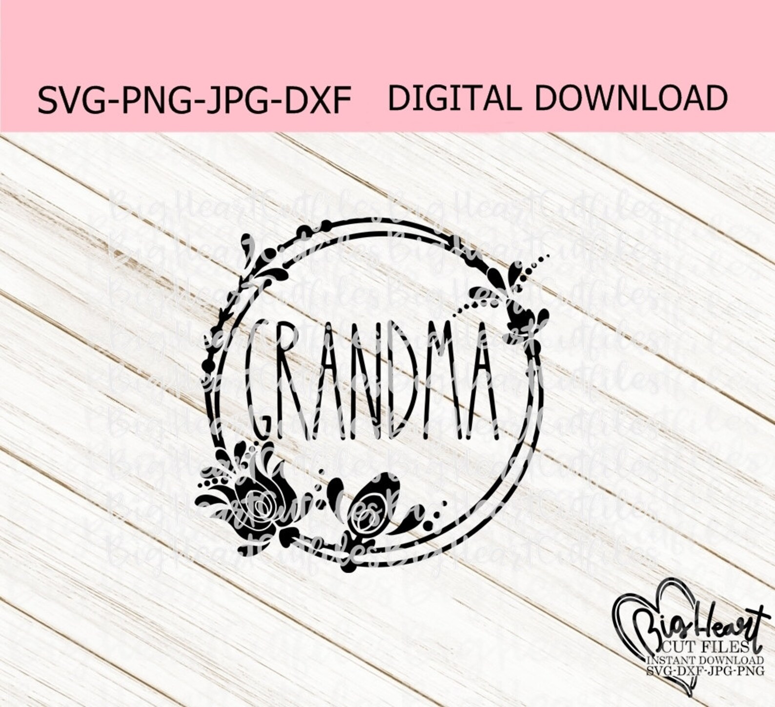Grandma Svg Png Jpg Dxf Grandma Floral Wreath Svg Grandma - Etsy