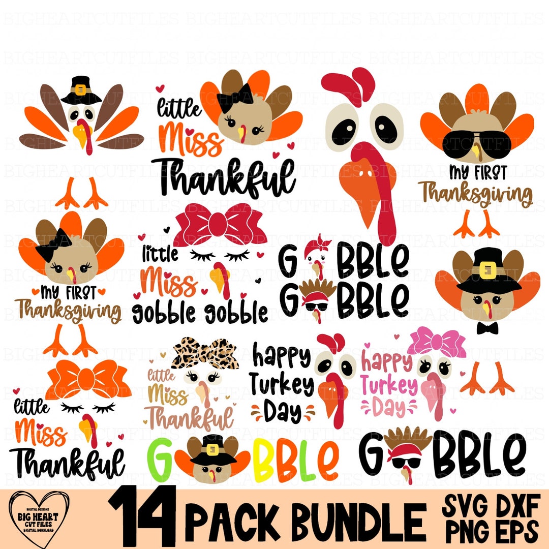 Thanksgiving Bundle Svg Png Dxf Eps Turkey Svg Thanksgiving Kids Svg ...