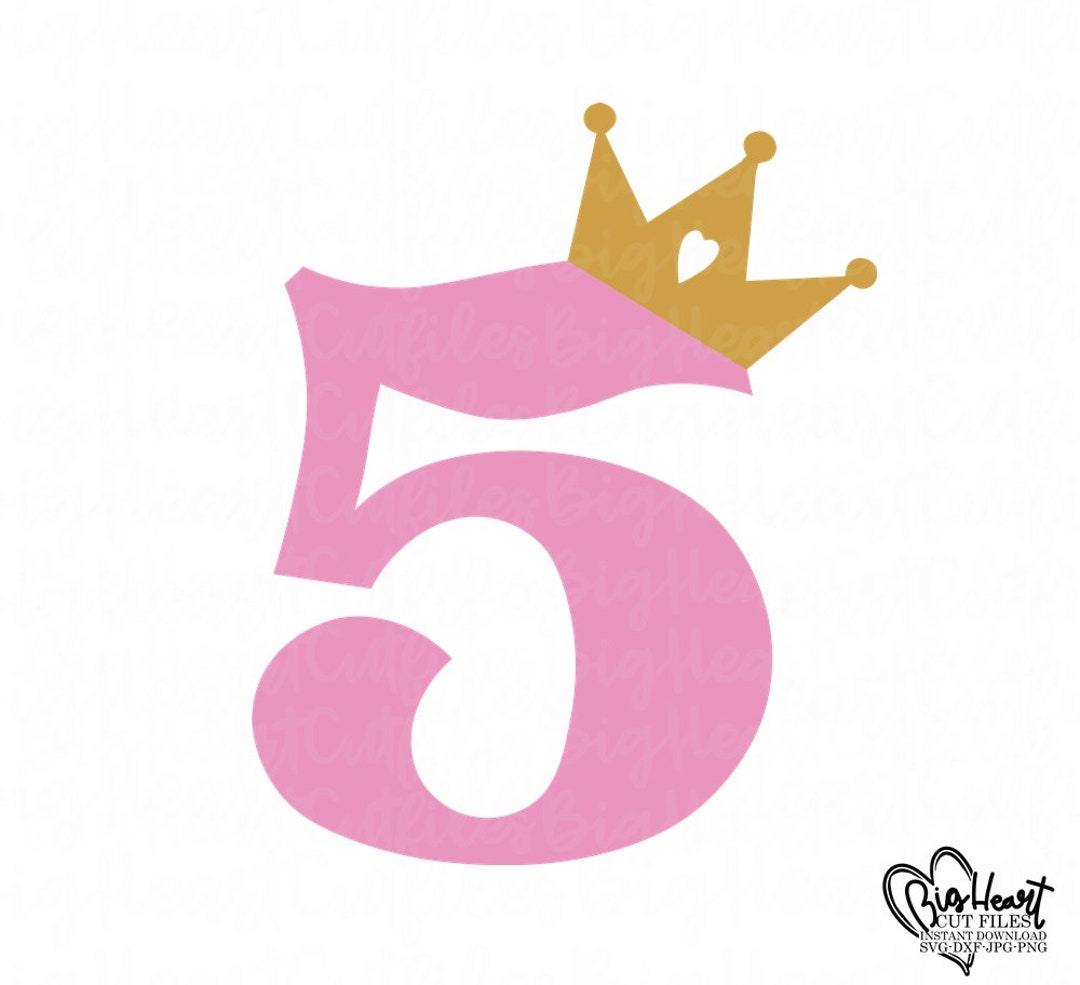 5th Birthday Girl Svg,png,jpg,dxf,birthday Princess Svg,fifth Birthday ...