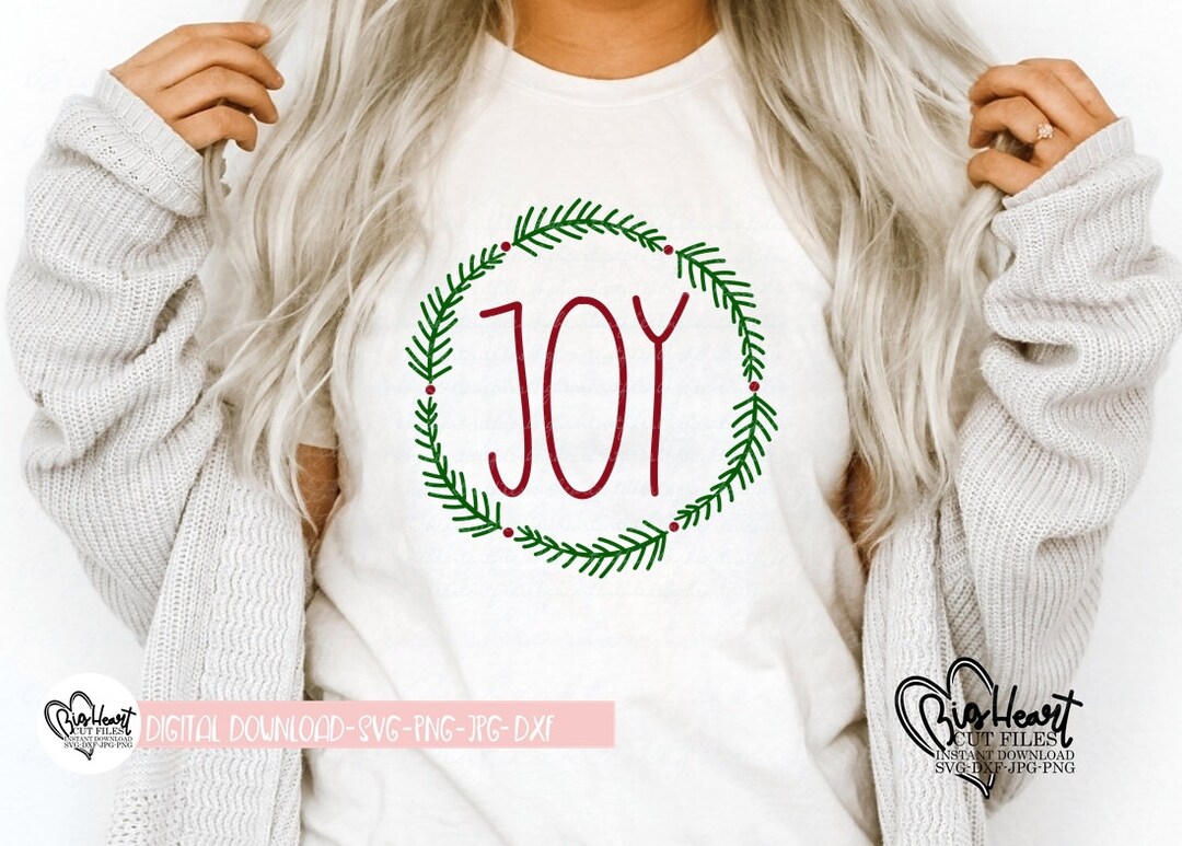 Joy Svg, Png, Jpg, Dxf, Joy Christmas Wreath Svg, Christmas Svg ...