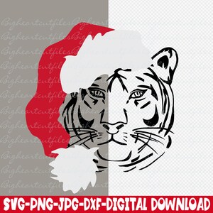 Christmas Tiger Svg Png Jpg Dxf Tiger With Santa Hat Silhouette and ...
