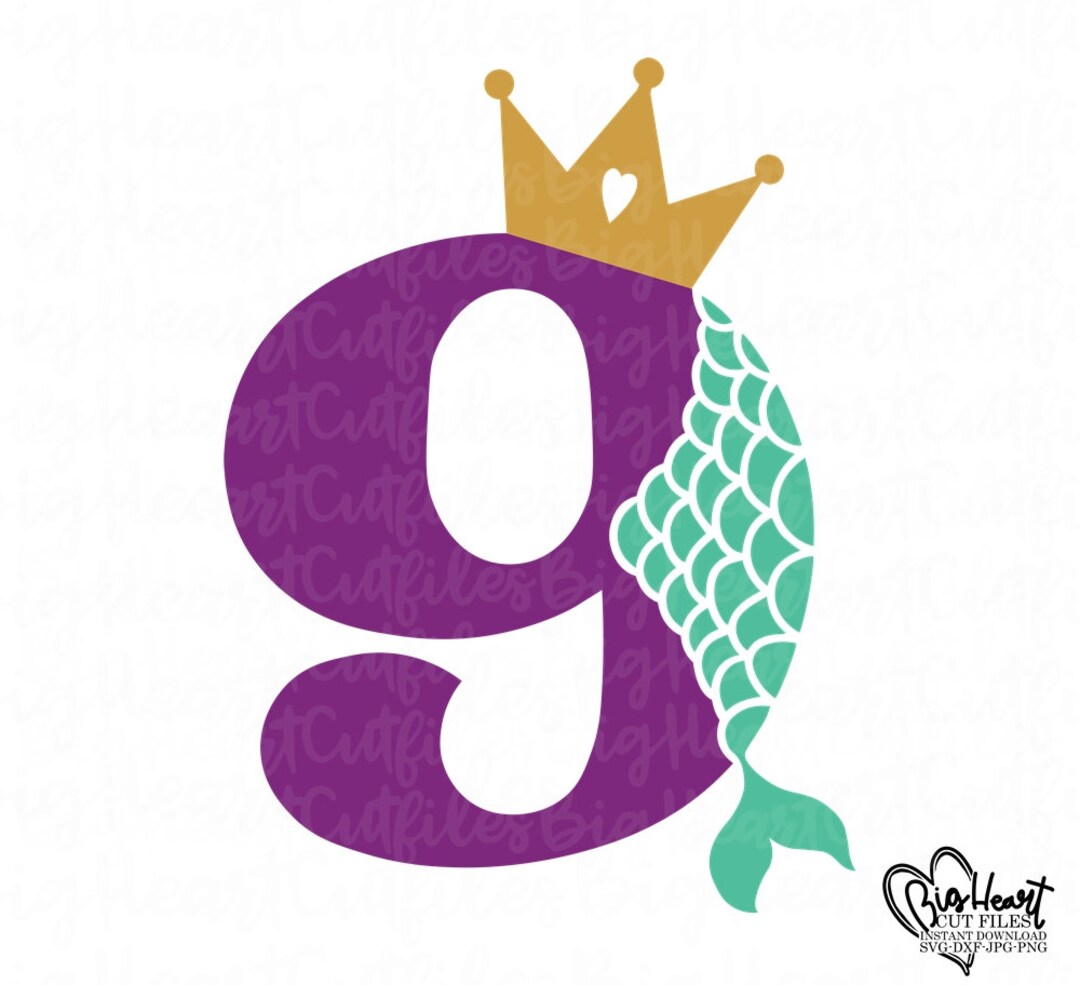 Mermaid 9th Birthday Girl Svg,png,jpg,dxf,9th Svg,birthday Mermaid Svg ...