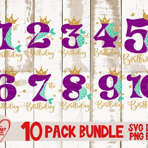 Birthday Svg Bundle, Birthday Numbers Svg, Png Dxf, Mermaid Birthday ...