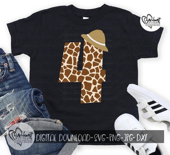 Giraffe Number 4 Svg Png Jpg Dxf Safari Jungle 4th | Etsy