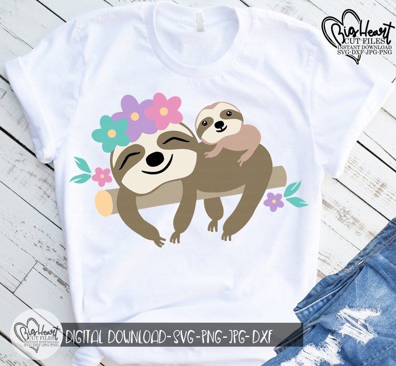 Sloth Svg Png Jpg Dxf Sloth Mom and Baby Svg Sloth Cut - Etsy