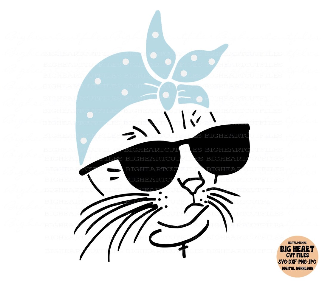 Cute Kitty Svg, Png, Jpg, Dxf, Cat Head With Bandana Svg, Cat Svg, Cat ...
