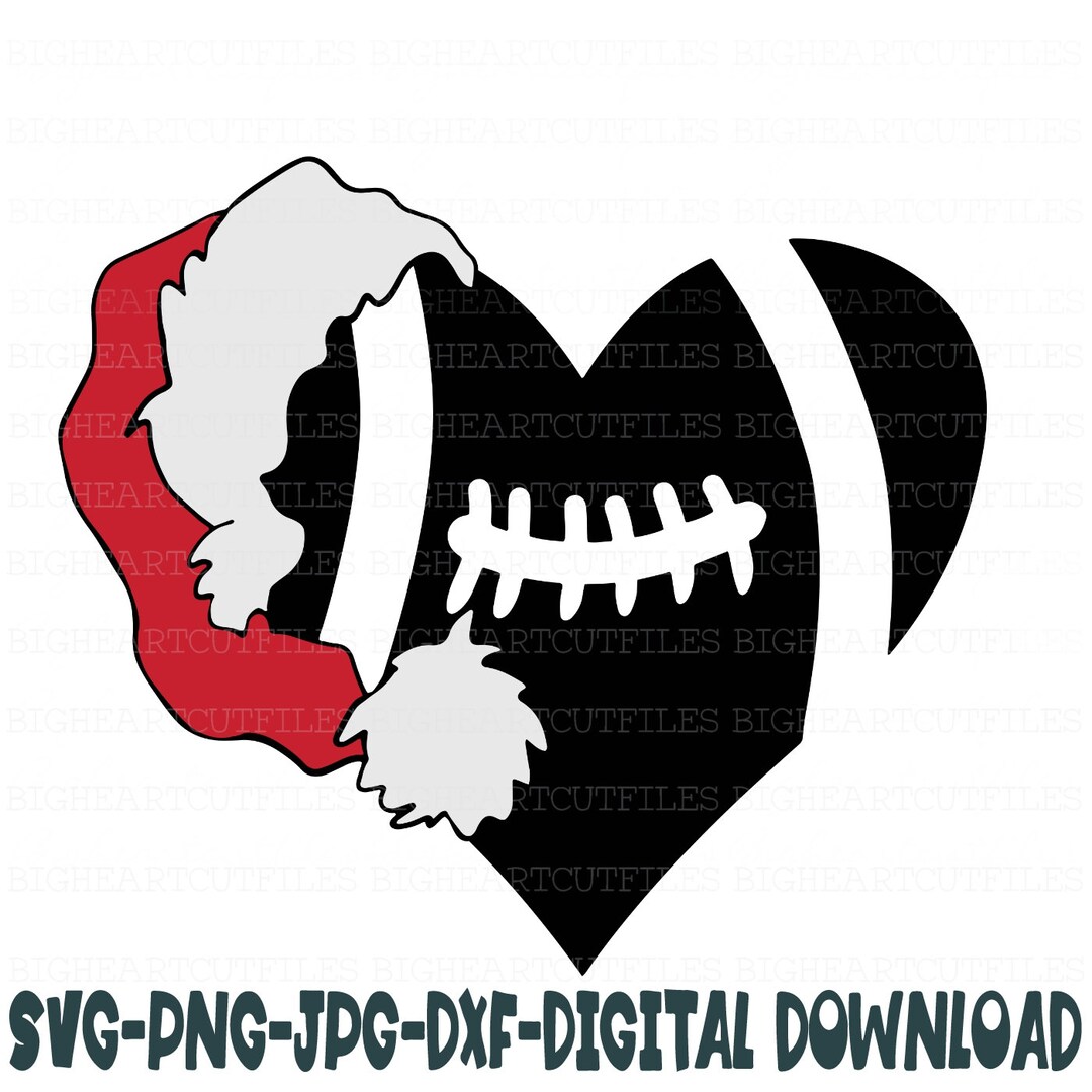 Christmas Football Svg Png Jpg Dxf Santa Hat Football Heart Silhouette ...