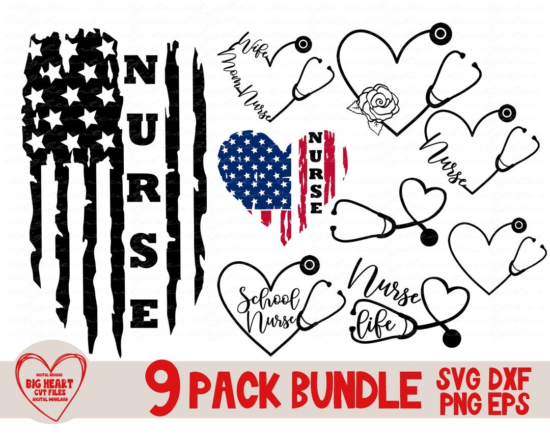 Nurse Svg Bundle, Svg Png Dxf Eps, Nurse Svg, Nurse Flag, Stethoscope ...