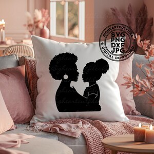Black Mother and Daughter Svg African American Mom and Child Silhouette ...
