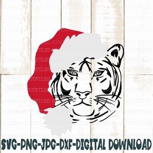 Christmas Tiger Svg, Png, Jpg, Dxf, Tiger With Santa Hat Svg, Tiger ...
