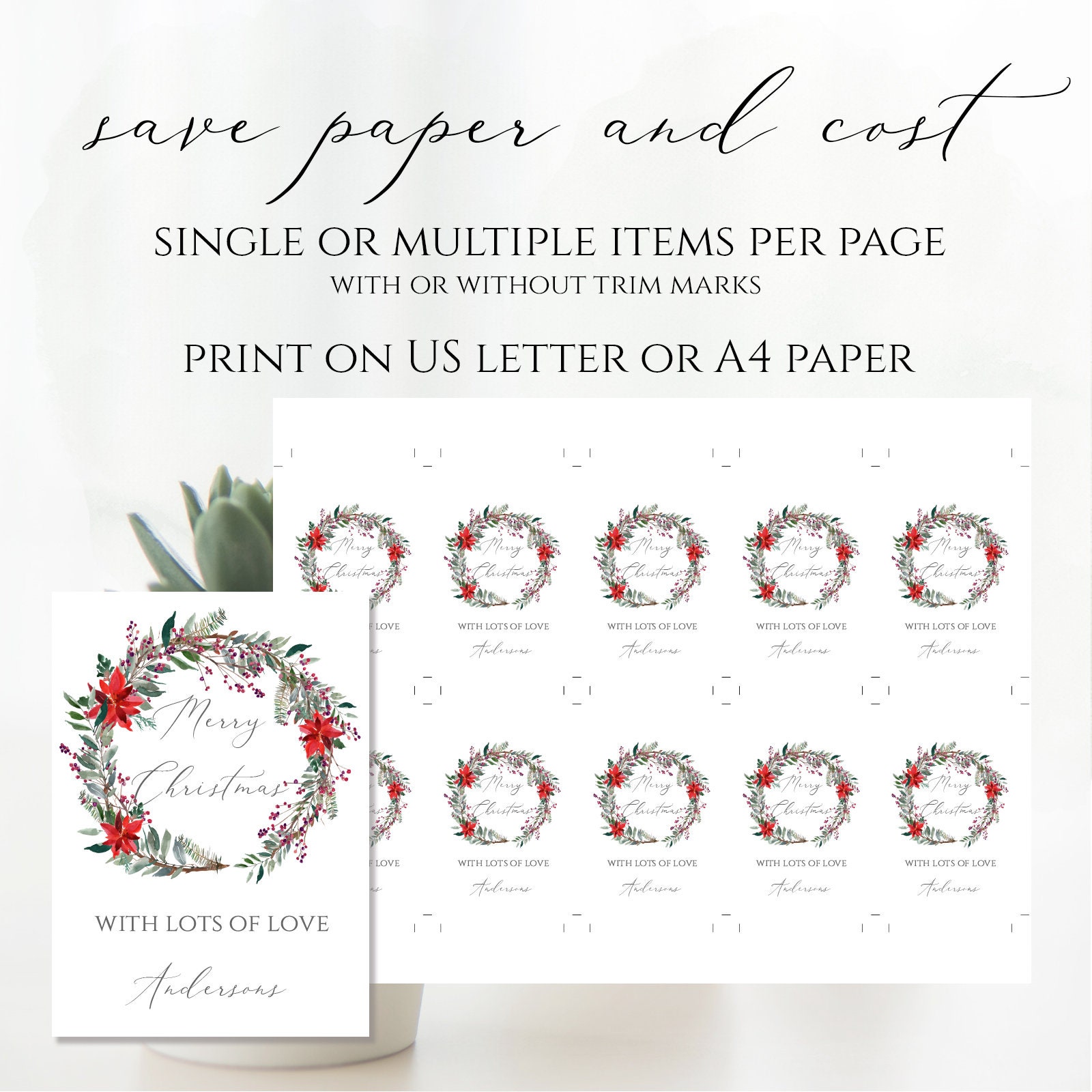 Christmas Wreath Tag Template Rustic Christmas Gift Tag | Etsy