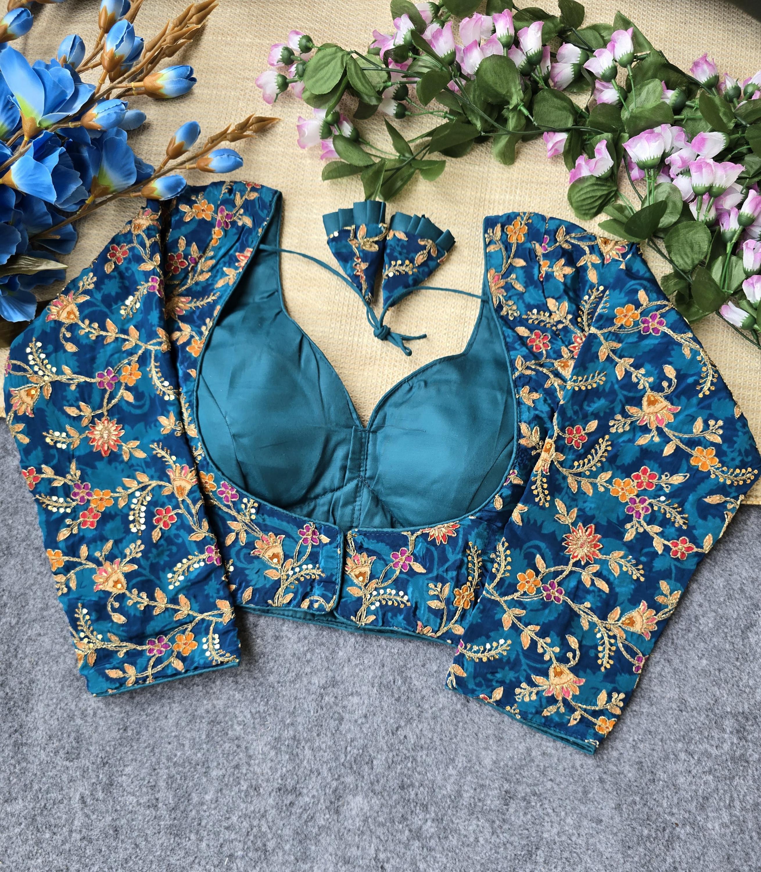 Viscose Crepe Halter Top: Embroidered Party Blouse, Back Hook Closure ...