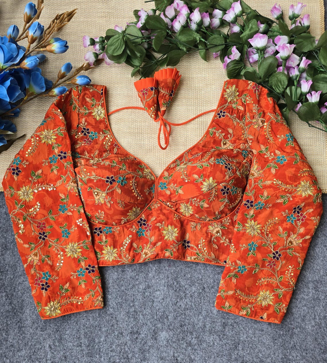 Viscose Crepe Halter Top: Embroidered Party Blouse, Back Hook Closure ...