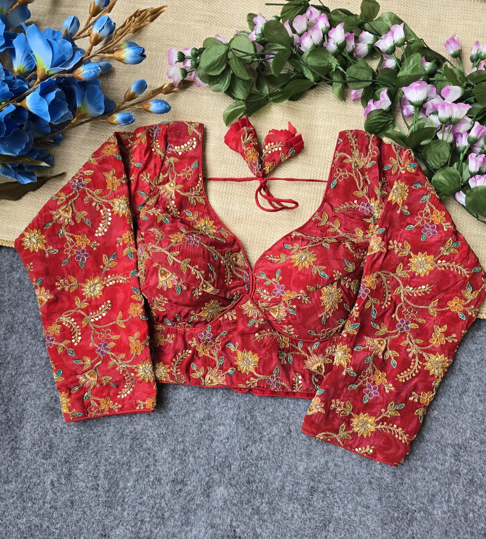 Viscose Crepe Halter Top: Embroidered Party Blouse, Back Hook Closure ...