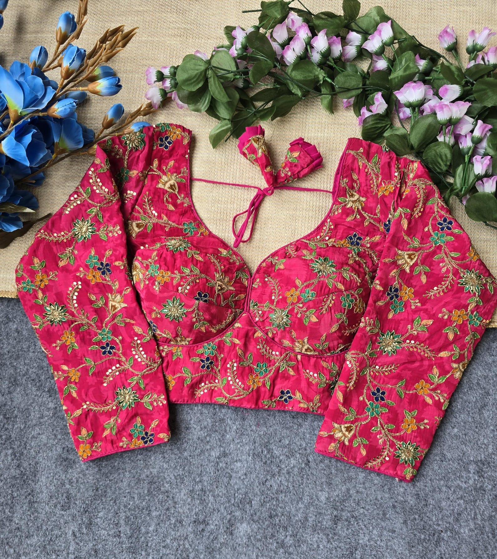 Viscose Crepe Halter Top: Embroidered Party Blouse, Back Hook Closure ...